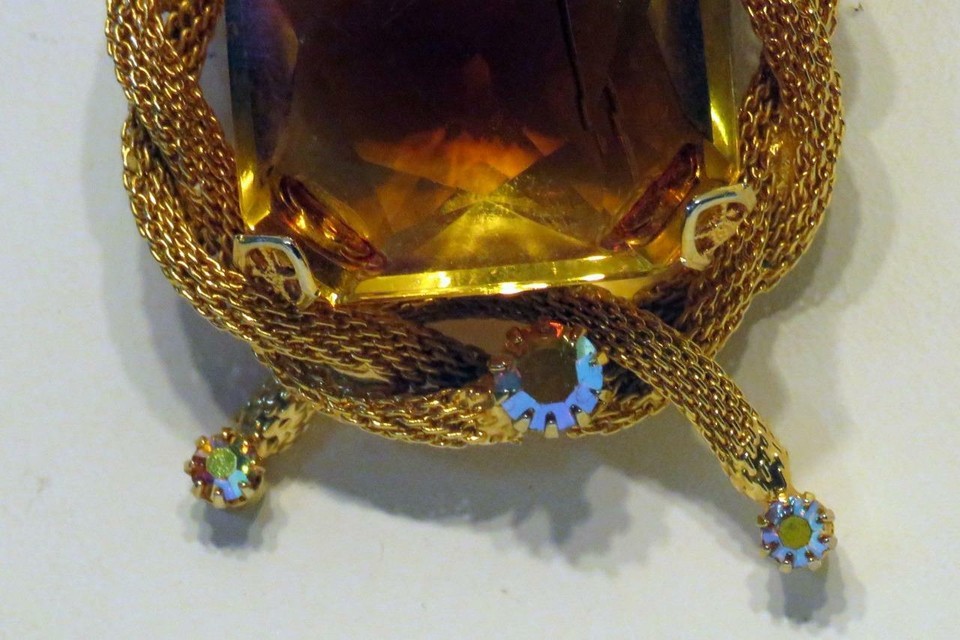 Vintage Topaz Brooch Pin with Braided Gold Rope | eBay