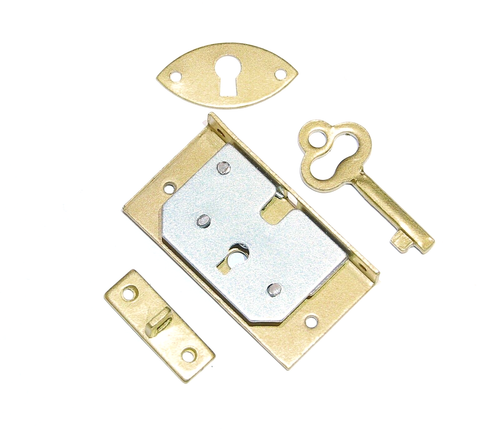 Small Gold Lock + Key Case Box Trinket Chest Box Drawer Spare Antique ...