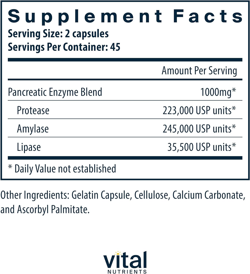 Vital Nutrients Pancreatic Enzymes 1000Mg, Digestion Supplement, 90 ...