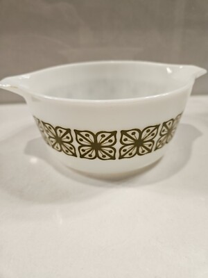 Vintage Pyrex Bowls 474-B Green Square Verde Flower Glass 1 1/2 Quart ...