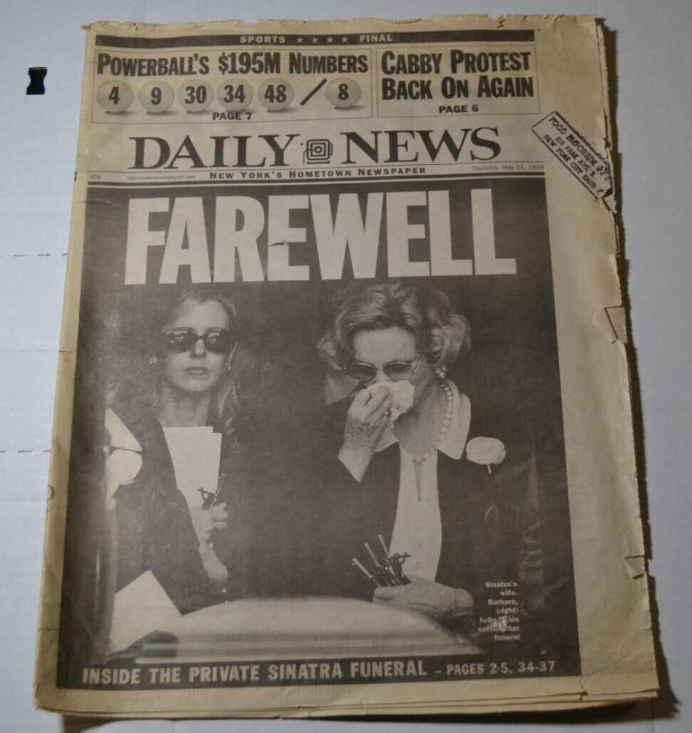 NY Daily News May 21, 1998, Frank Sinatra Funeral, Barbara Sinatra ...