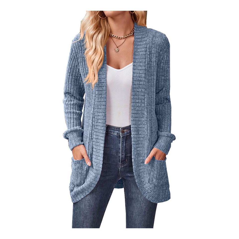 Women Ribbed Cardigan Sweater Long Sleeve Coat Jumper Solid Baggy ...