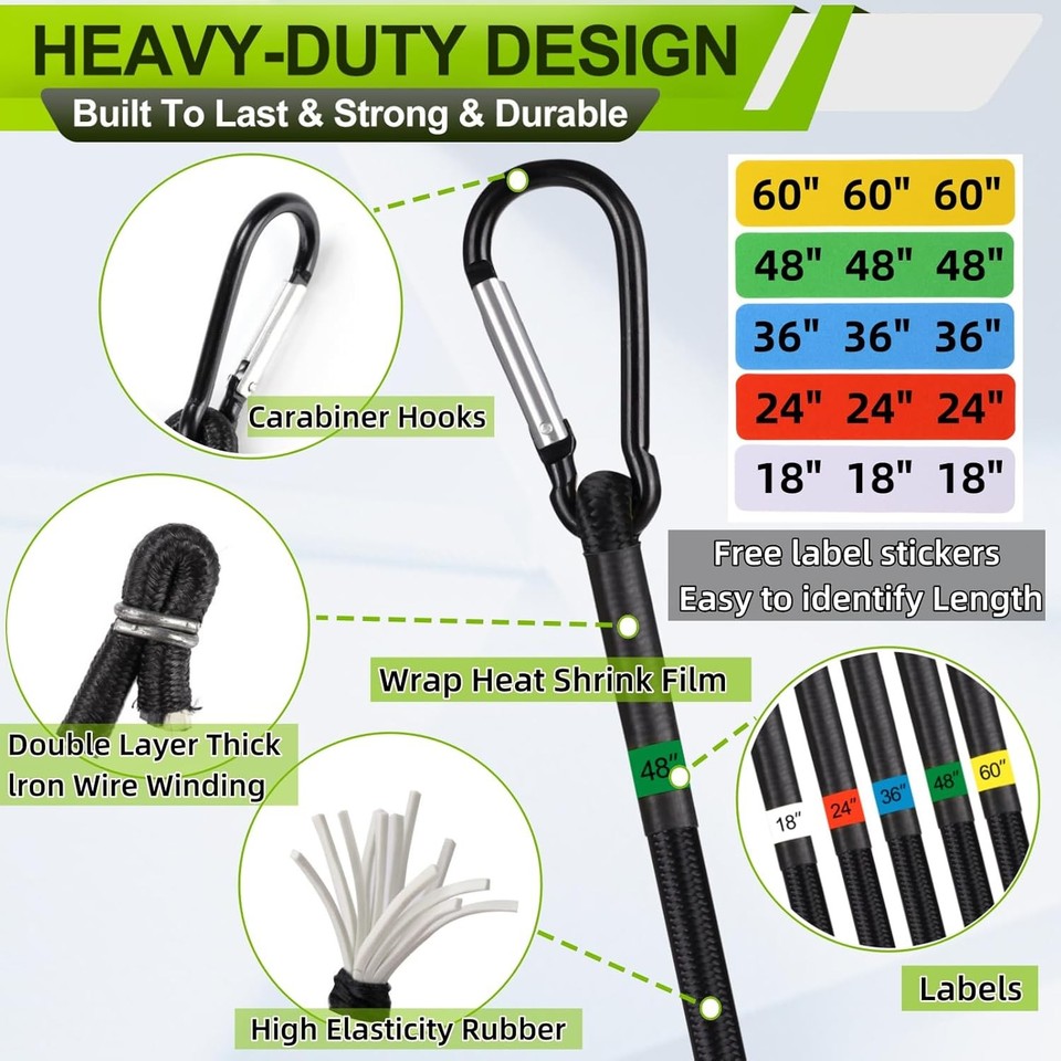 Bungee Cords Set 28Pcs Heavy Duty Outdoor Roll Bungie Cord Bundle with ...