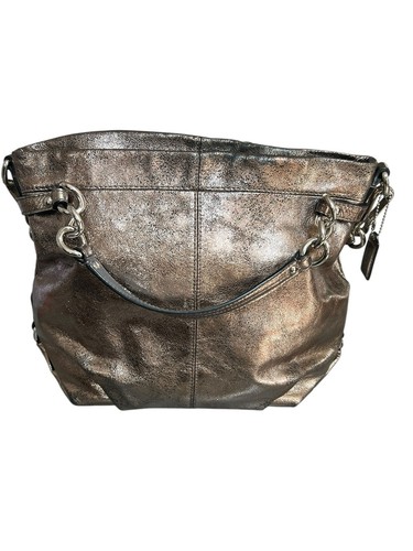 COACH Brooke Handbag Leather Pewter Silver Metallic Hobo Bag Purse ...