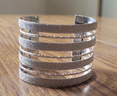 Fashion Accents silver tone 7 row & crystal open cuff bracelet 7" | eBay