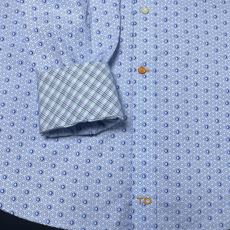 Thomas Dean Mens XL Blue Geometric Long Sleeve Button Down Shirt Flip ...
