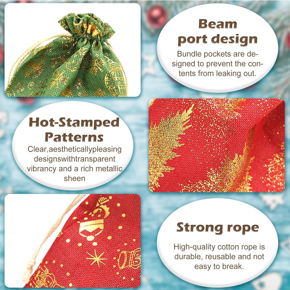 Christmas Gift Bags with Drawstring, Linen Xmas Goody Gift Bag, Red ...