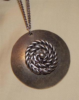 Handsome Subtle Texture Finish Raised Coiled Domed Silvertone Pendant ...