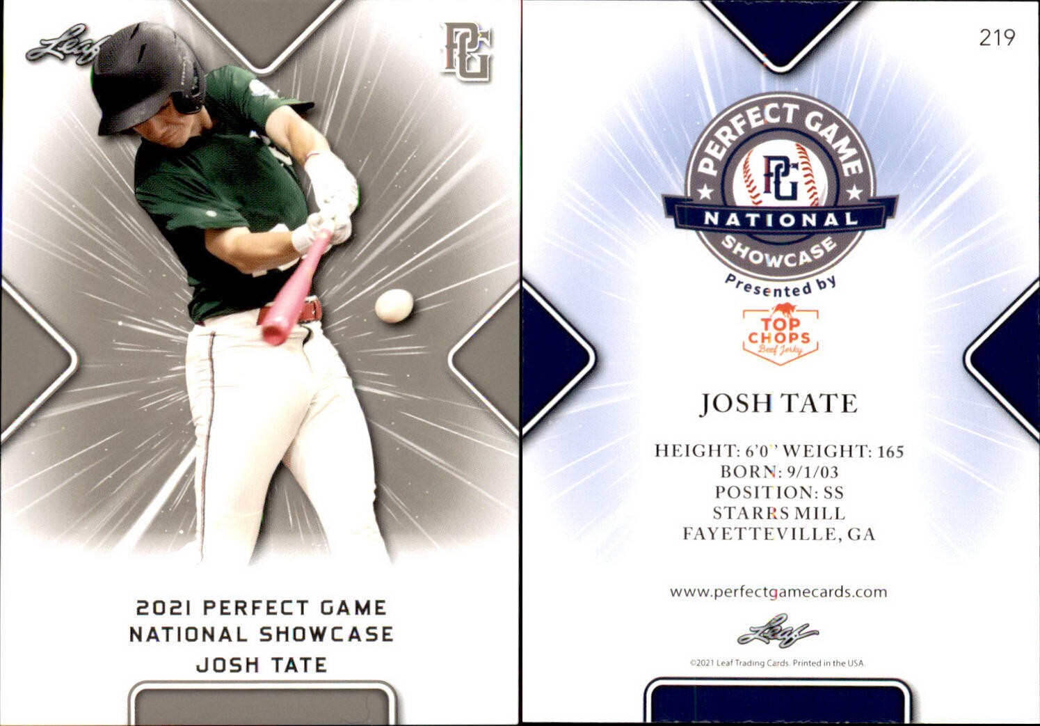 JOSH TATE 2021 LEAF PERFECT GAME NATIONAL SHOWCASE ROOKIE CARD #219 | eBay