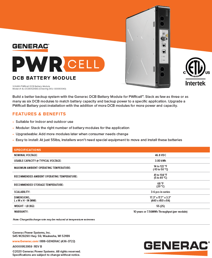 8004 Generac PWRcell DCB Battery Module 3.0kWh | eBay