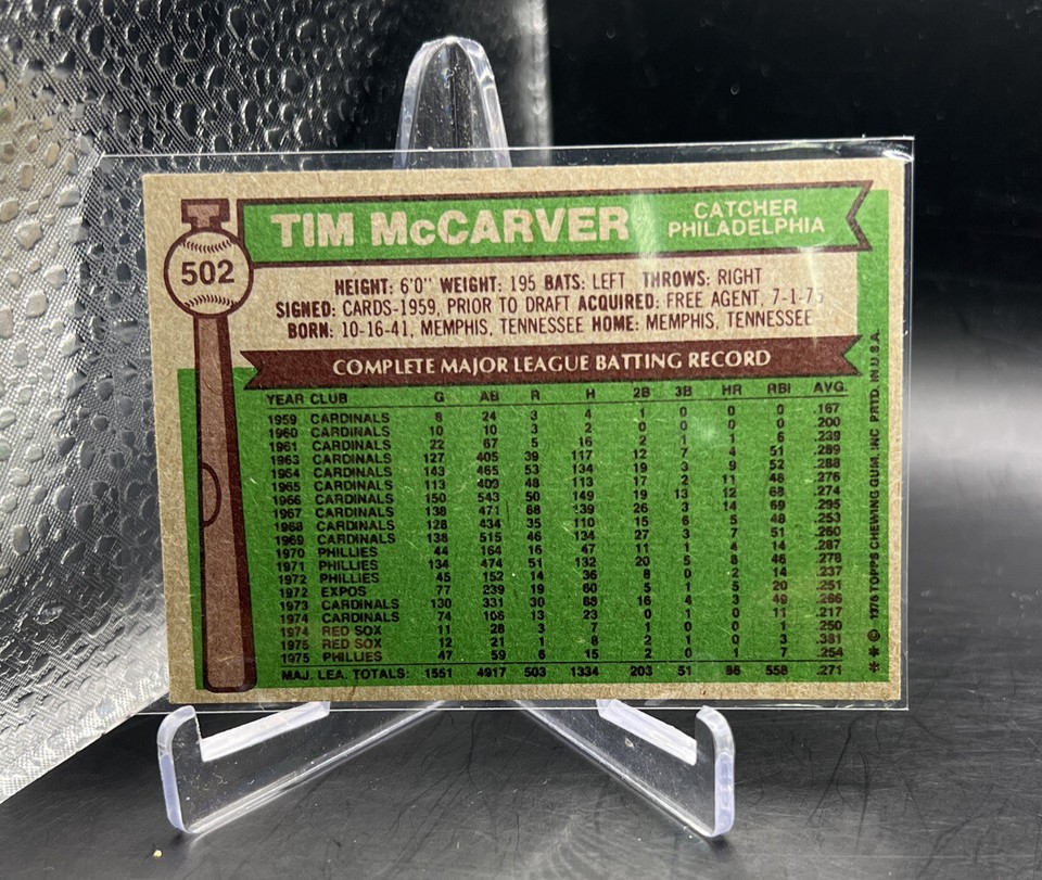 1976 TOPPS BASEBALL SET 502 TIM MCCARVER PHILADELPHIA PHILLIES EX-NM | eBay