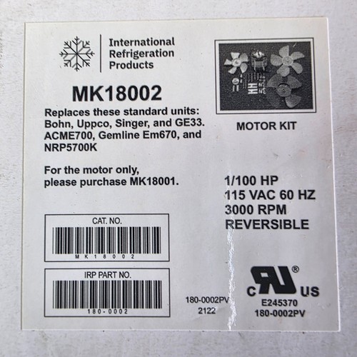 IRP MK18002 Universal Evaporator Fan Motor Kit 1/100 HP 115V ...