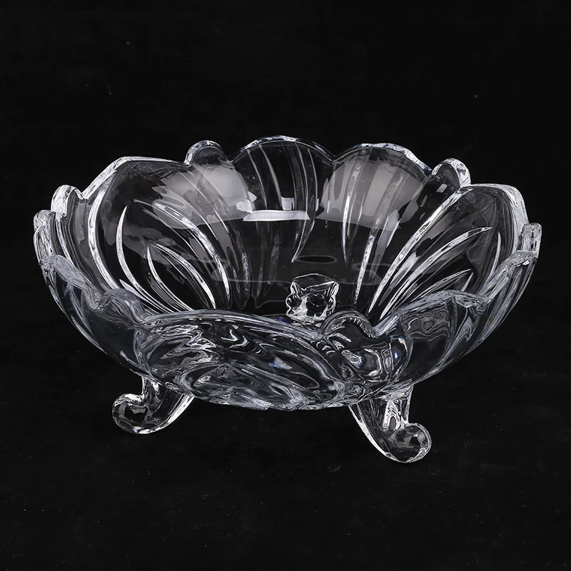Large Glass Crystal Clear Fruit Bowl Creative Footed Modern Deep Dish ...