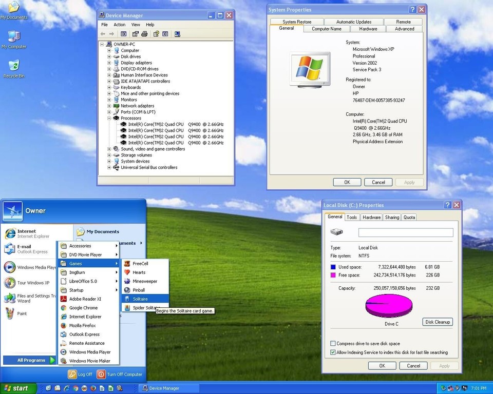 Dell Quad Core Computer Windows XP Pro 32Bit 2.66GHz 250GB HDD 4GB CDRW ...
