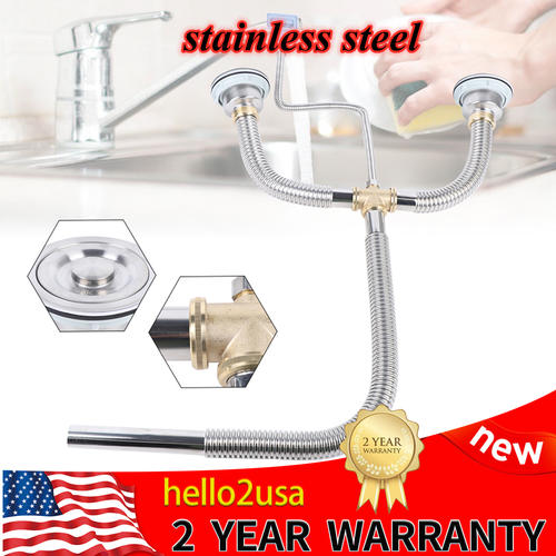 Drain Kit Double Bowl Kitchen Sink Pipe Plumbing Replacement Stainless ...