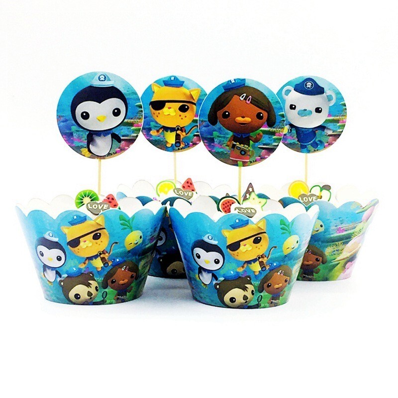 24PCS Octonauts Cupcake Toppers Wrappers Party Supplies Kids Birthday ...