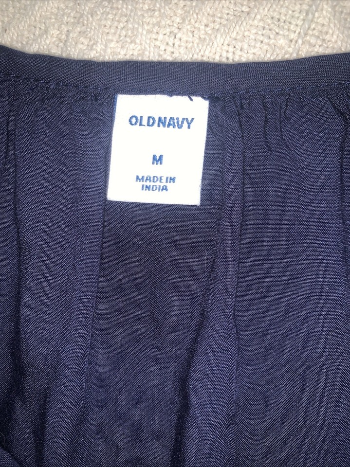 Old Navy V-Neck Tunic Blouse M Navy Blue Long Sleeve Boho Peasant Women ...