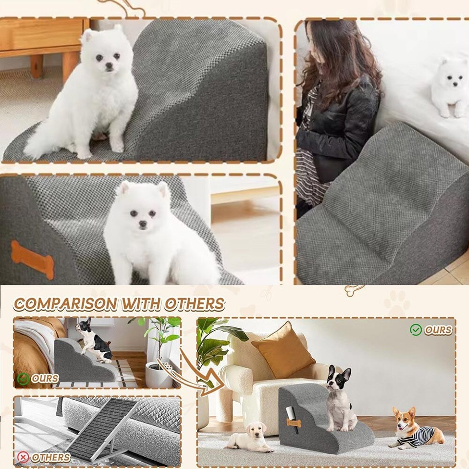 3 Steps Pet Dog Stairs For High Beds And Sofa Couch Cat Ladder Ramp ...