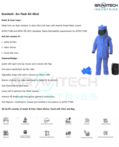 Navy Blue Gravitech Arc Flash Kit 40cal/cm² –Electric Safety Protection ...