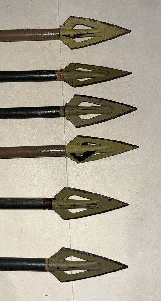 6- Fred Bear Archery Razorhead Broadheads on 8- Wood Arrows with ...