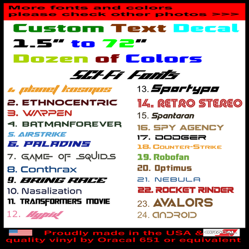 Custom Personalized TEXT NAME Lettering Vinyl Decal Sci-Fi Fonts 7 ...