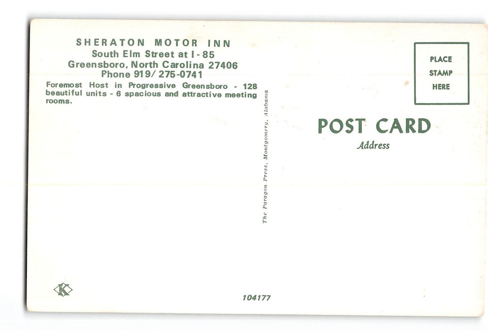 Greensboro North Carolina NC Vintage Postcard Sheraton Motor Inn ...
