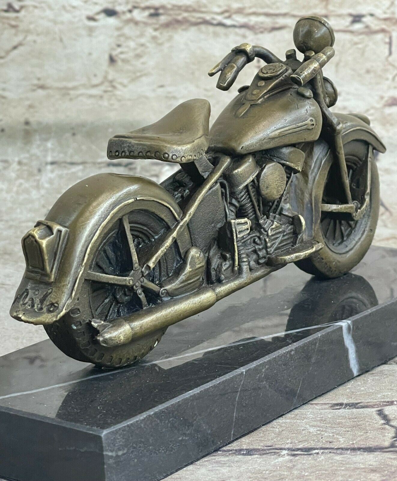 Signed Bronze Motorcycle on Marble Base Harley Davidson Roadster ...