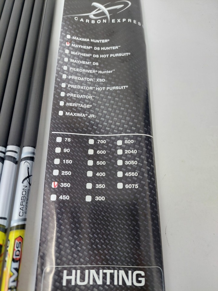 12pk Carbon Express Mayhem DS Hunter 350: Uncut Arrow Shafts w Inserts ...