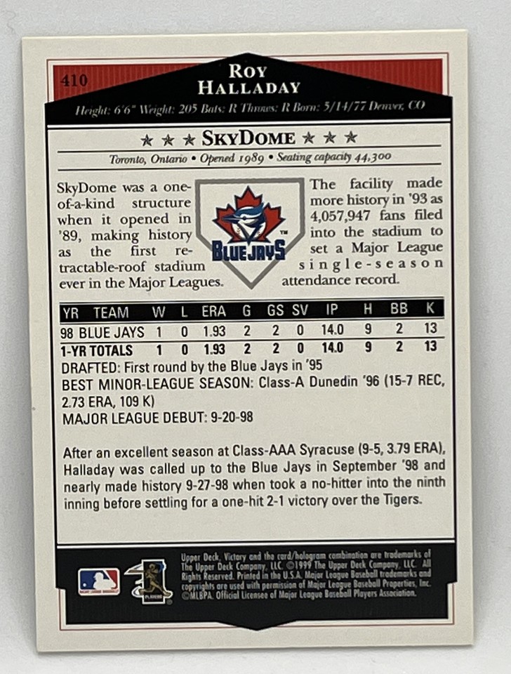 1999 Upper Deck Victory #410 Roy Halladay RC Rookie Card | eBay
