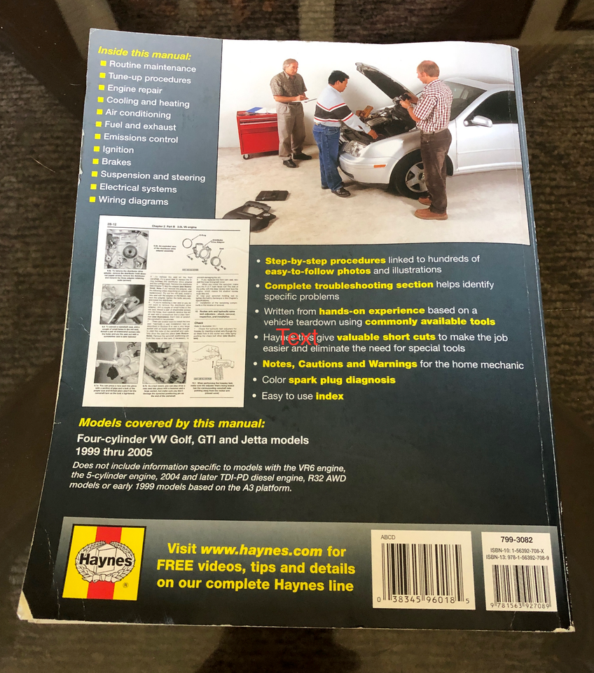 VOLKSWAGEN JETTA GOLF GTI 1999-2005 SERVICE REPAIR HAYNES MANUAL VW ...