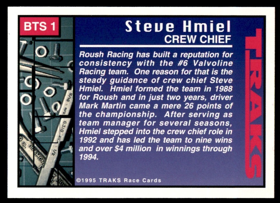 1995 Traks Behind Scenes Steve Hmiel Roush Racing #BTS1 1098 | eBay