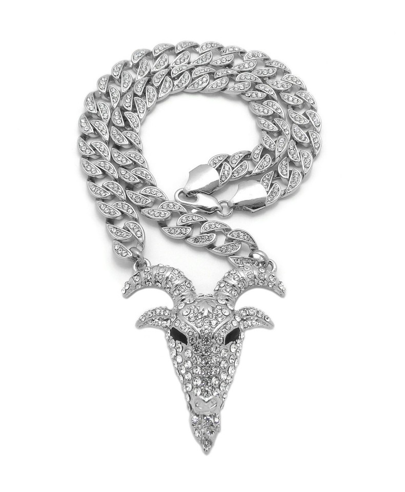 GOAT G.O.A.T Head Pendant & 10mm 18" 20" 24" Iced Cuban Chain Hip Hop ...