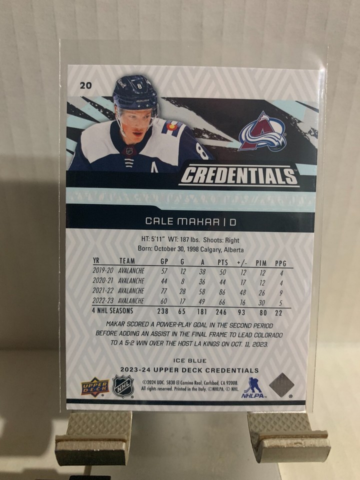2023-24 Upper Deck Credentials Ice Blue Cale Makar #20 Colorado ...