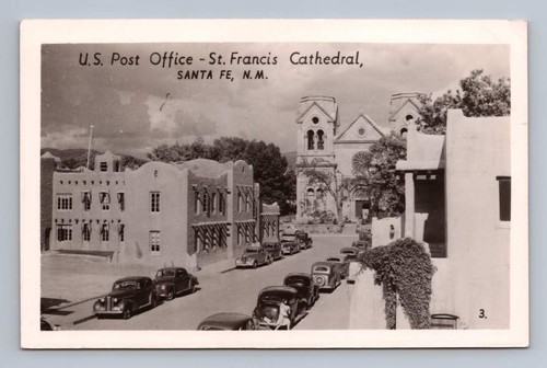 Post Office & St. Francis Cathedral SANTA FE New Mexico RPPC Vintage ...
