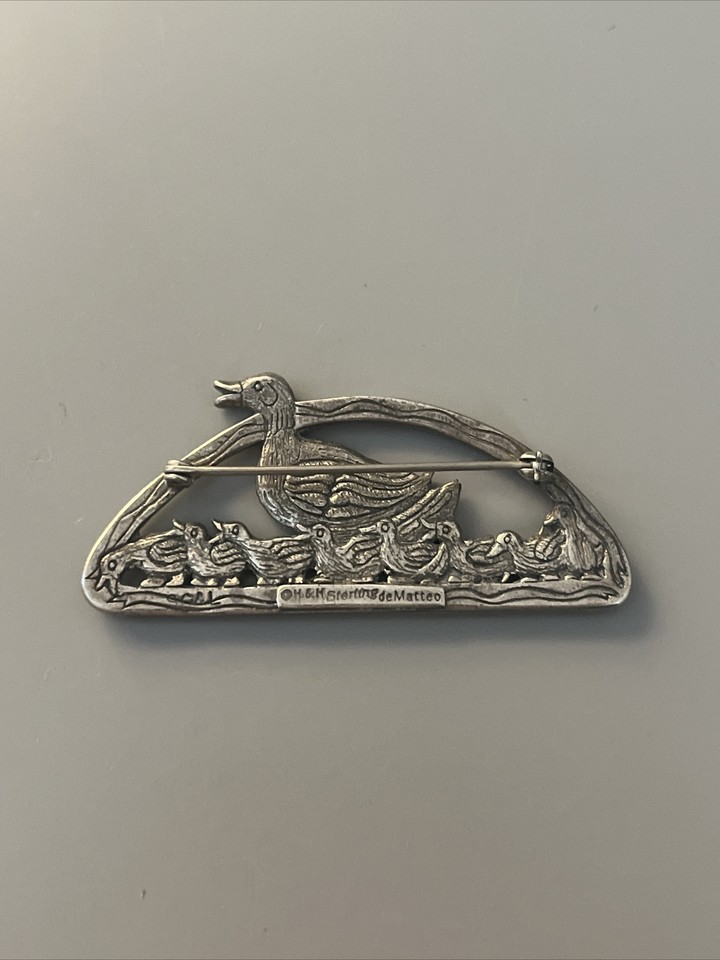925 Sterling Silver Vintage H & H De Matteo Mother & Babies Duck Pin ...