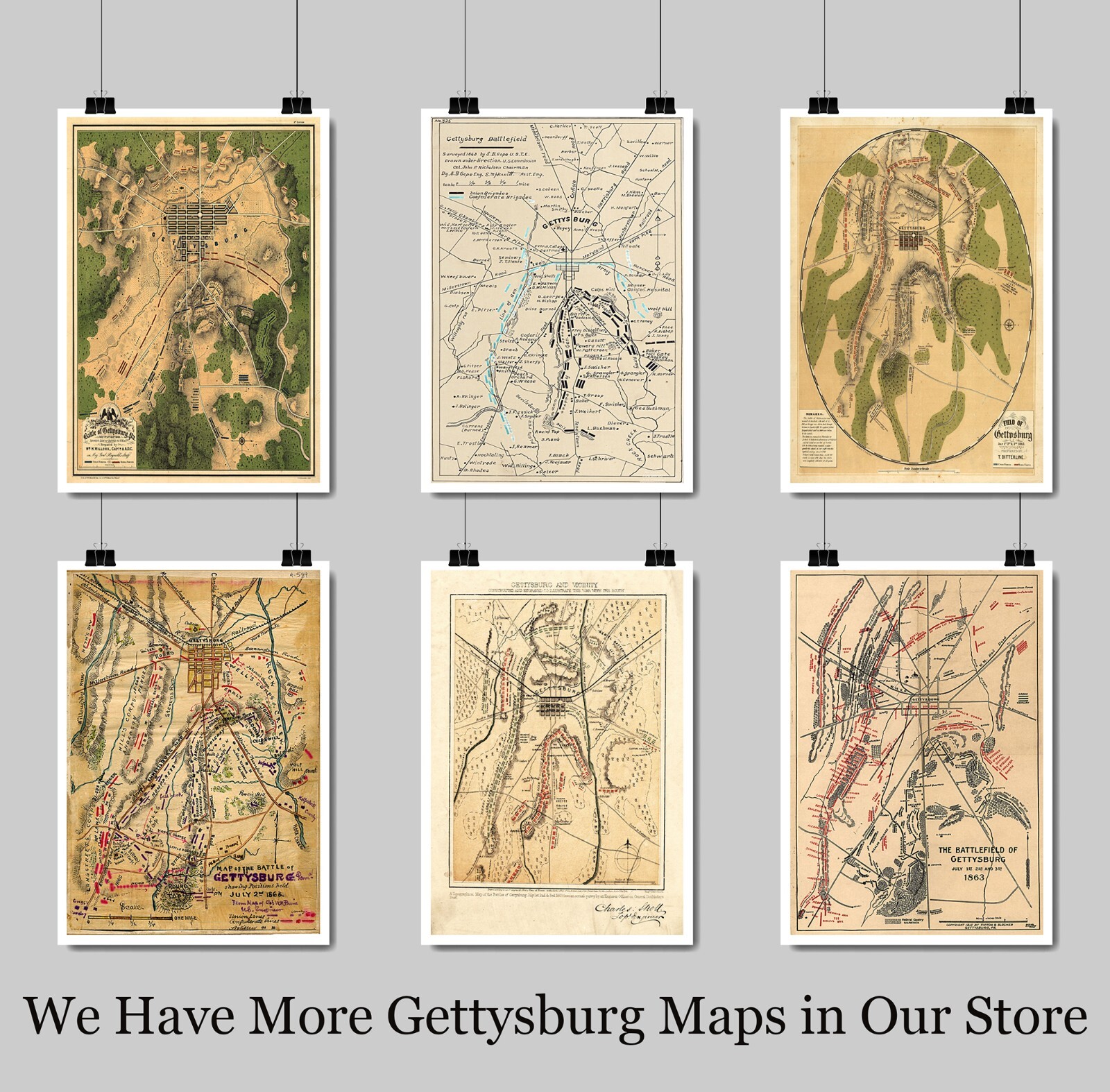 1863 Map of the Battle of Gettysburg Civil War Military Poster Print ...