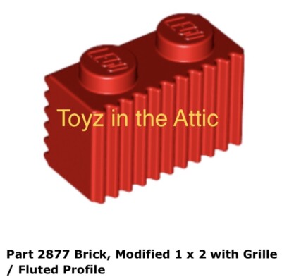 Lego 1x 2877 Red Brick, Modified 1 x 2 with Grille / Fluted Spyrius ...