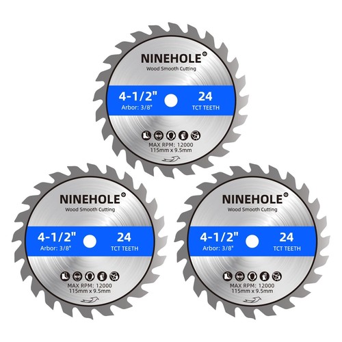 3Pack 4 1/2 Inch Circular Saw Blade 24T with 3/8-Inch Arbor, TCT ...