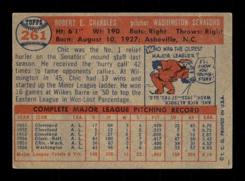 1957 Topps #261 Bob Chakales VG/VGEX X2671397 | eBay