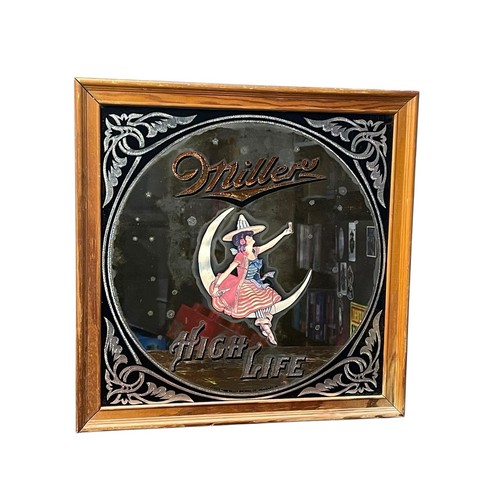 Vintage 1980 Miller High Life Girl on the Moon Witch Mirror Beer Bar ...