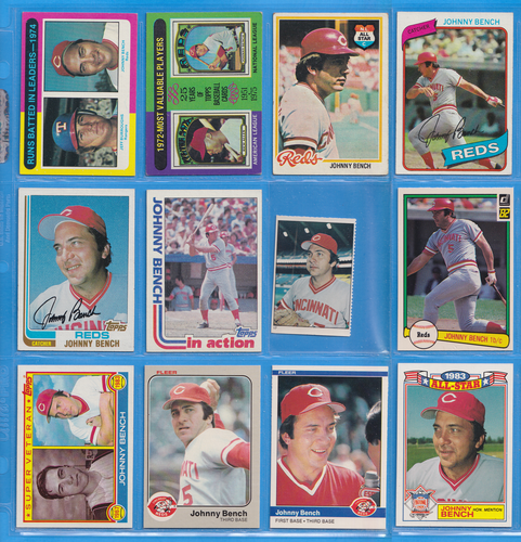 Johnny Bench Lot (12 cards) 1975 1978 1980 Topps+, Cincinnati Reds ...
