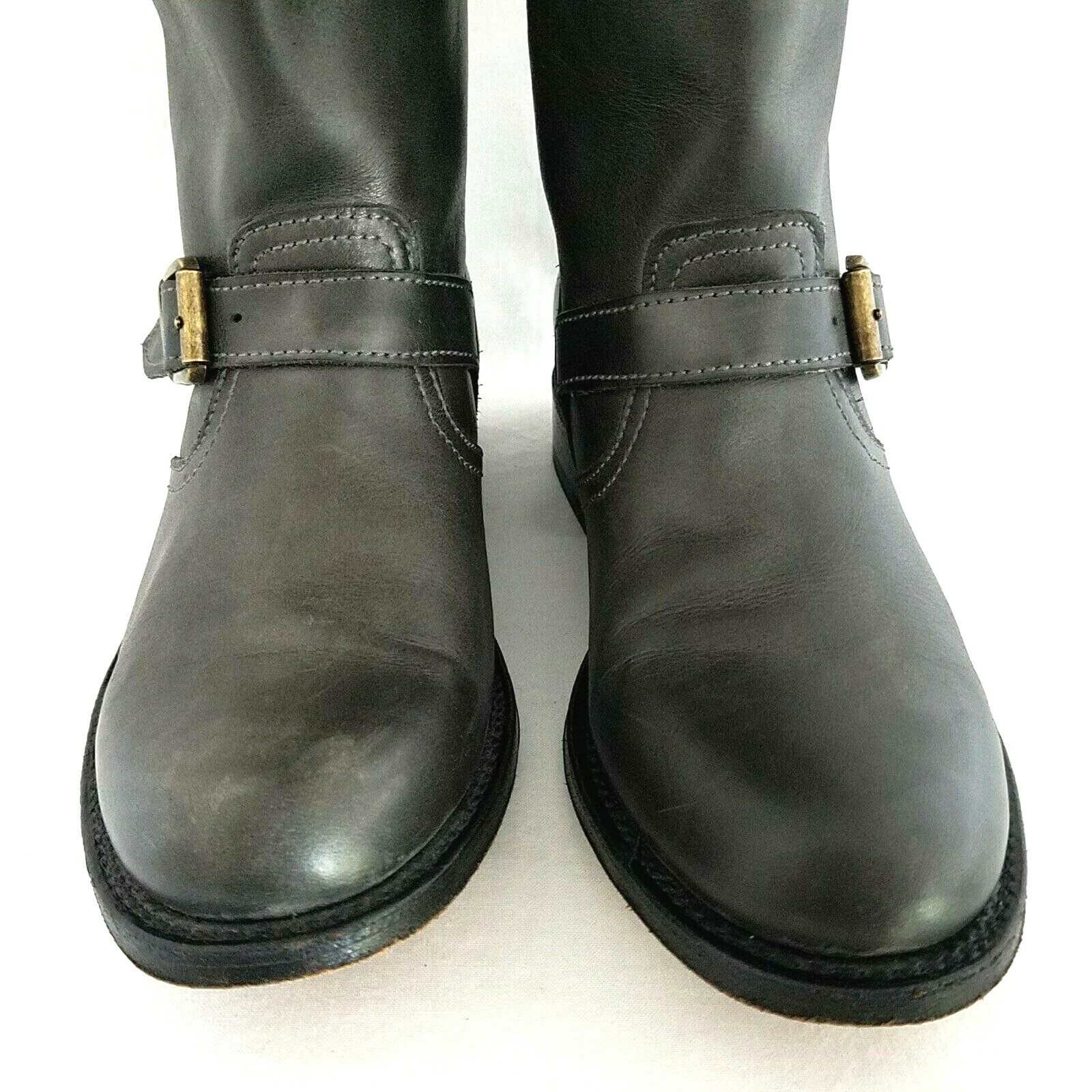 SENDRA Tall Riding Boots Gray Leather Buckles Spain W… - Gem