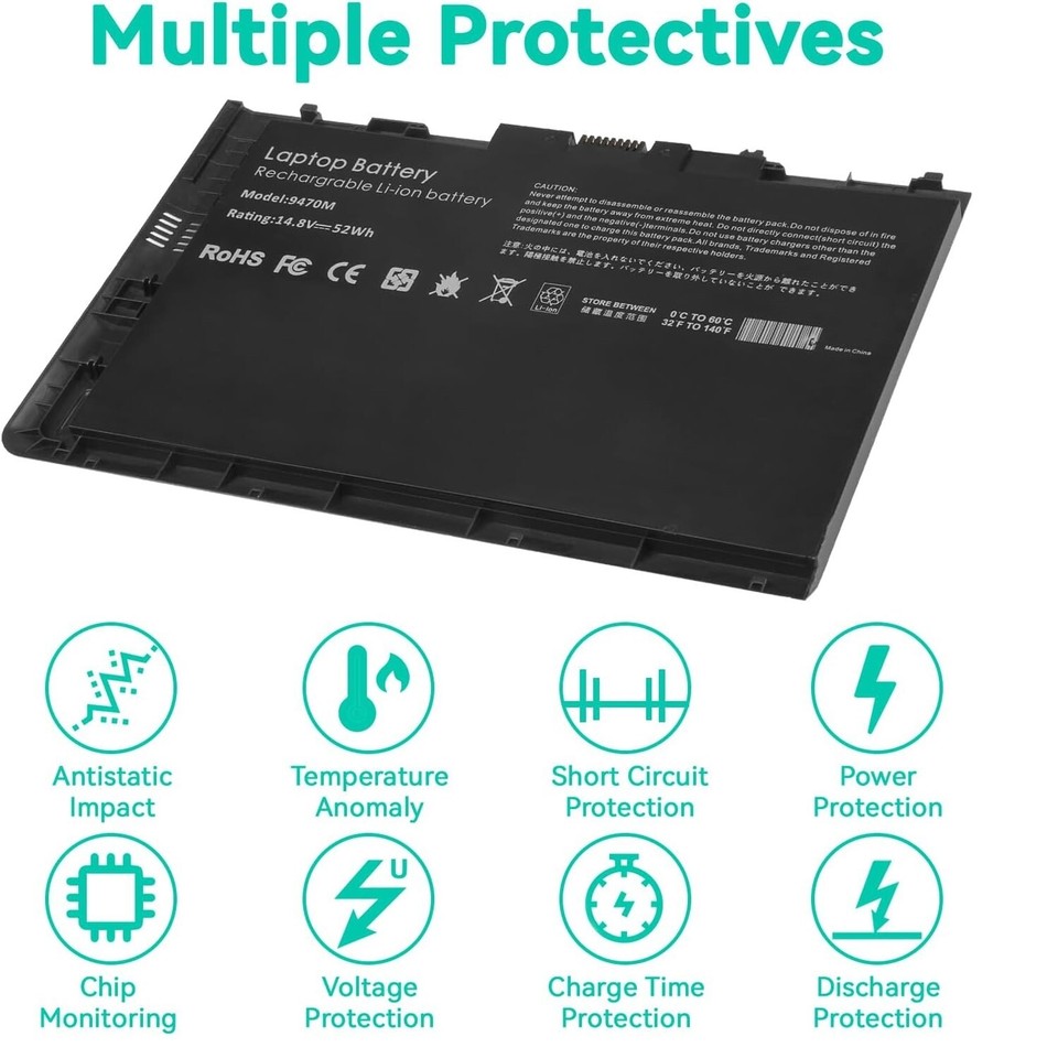 BT04XL BATTERY FOR HP EliteBook Folio 9470M 9480M HSTNN-DB3Z 682962-001 ...
