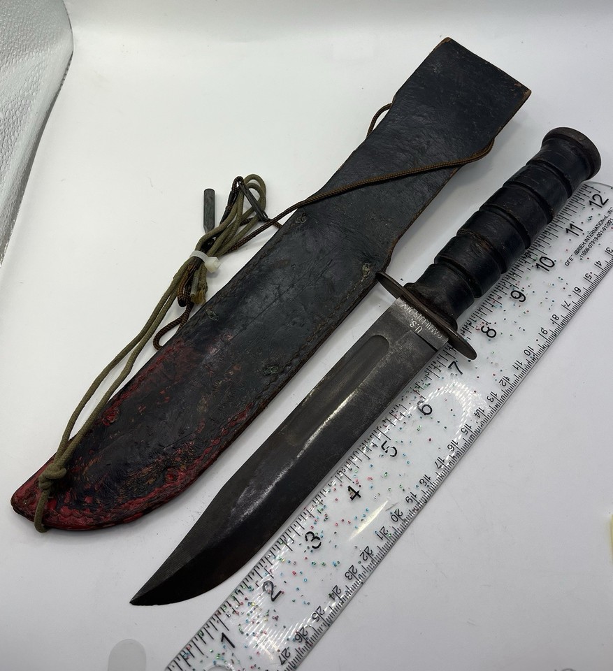 US CAMILLUS Mark 2 MK2 Military Fighting Combat Knife, W/Leather Sheath ...