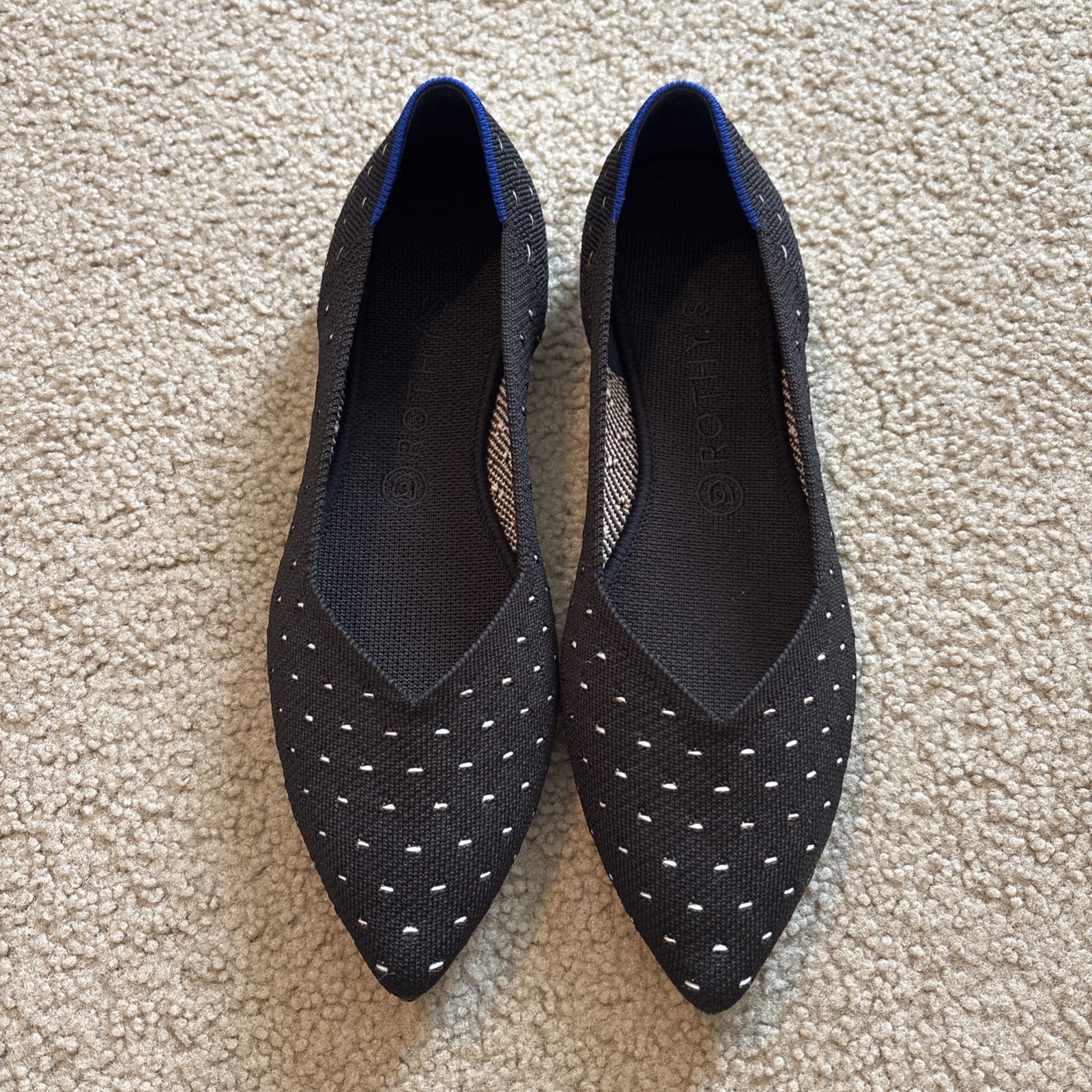 Rothy's Point Black Spotted Stitch Women's Shoes Ball… - Gem