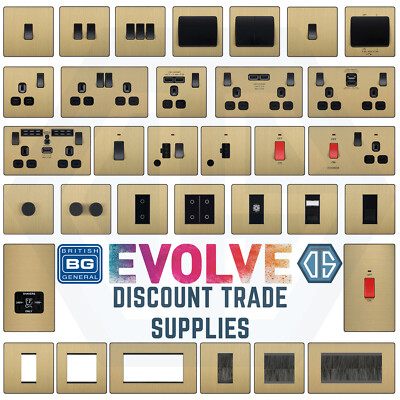 BG Evolve Satin Brass Screwless Switches & Sockets Black Inserts Full Range | eBay UK