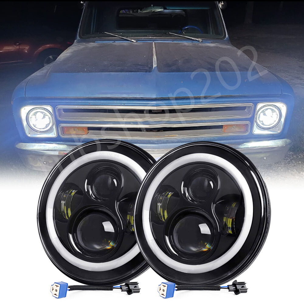 Fit 1967-1972 Chevy C10 2x 7 inch LED Headlights Round DOT Approved Hi ...