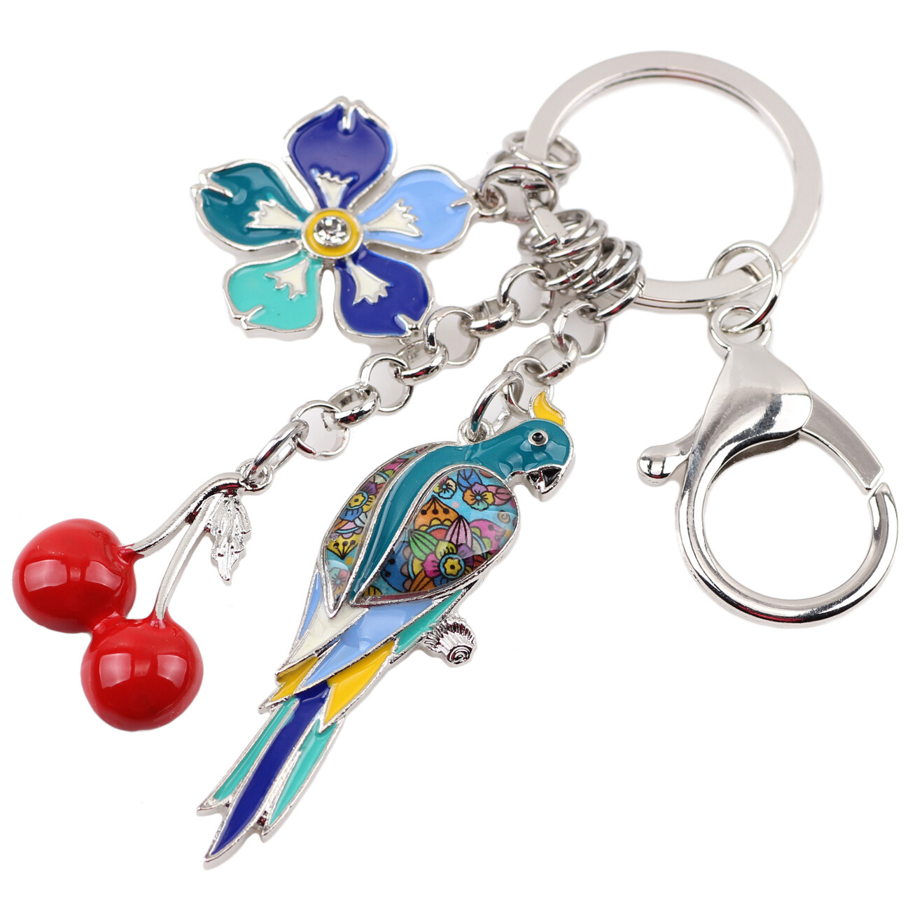 Enamel Alloy Bird Parrot Cherry Flower Keychain Rings For Women Bag ...