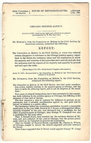 1876 Comte. Reform Civil Service: Chicago Pension-Agency Allegations | eBay