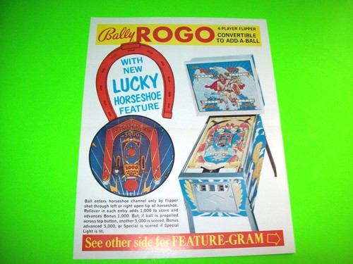 Rogo 1973 Original Vintage Pinball Machine Flipper Game Promo Sales ...